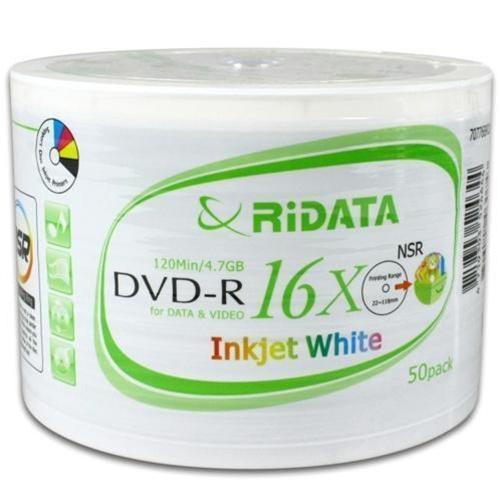 Ritek Ridata 16X DVD-R 4.7GB White Inkjet Hub Printable [Discontinued] – CheckOutStore.com