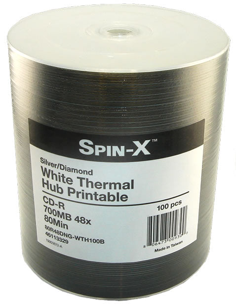 Spin-X Diamond Certified 48x CD-R 80min 700MB White Thermal Hub Printa ...